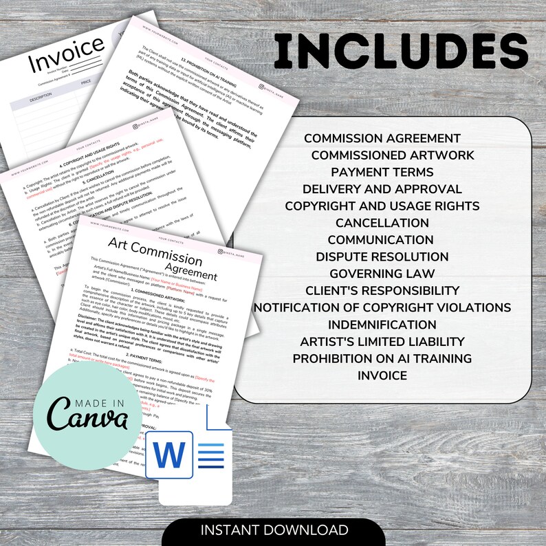 Digital Artist Commission Form Art Commission Agreement - Etsy