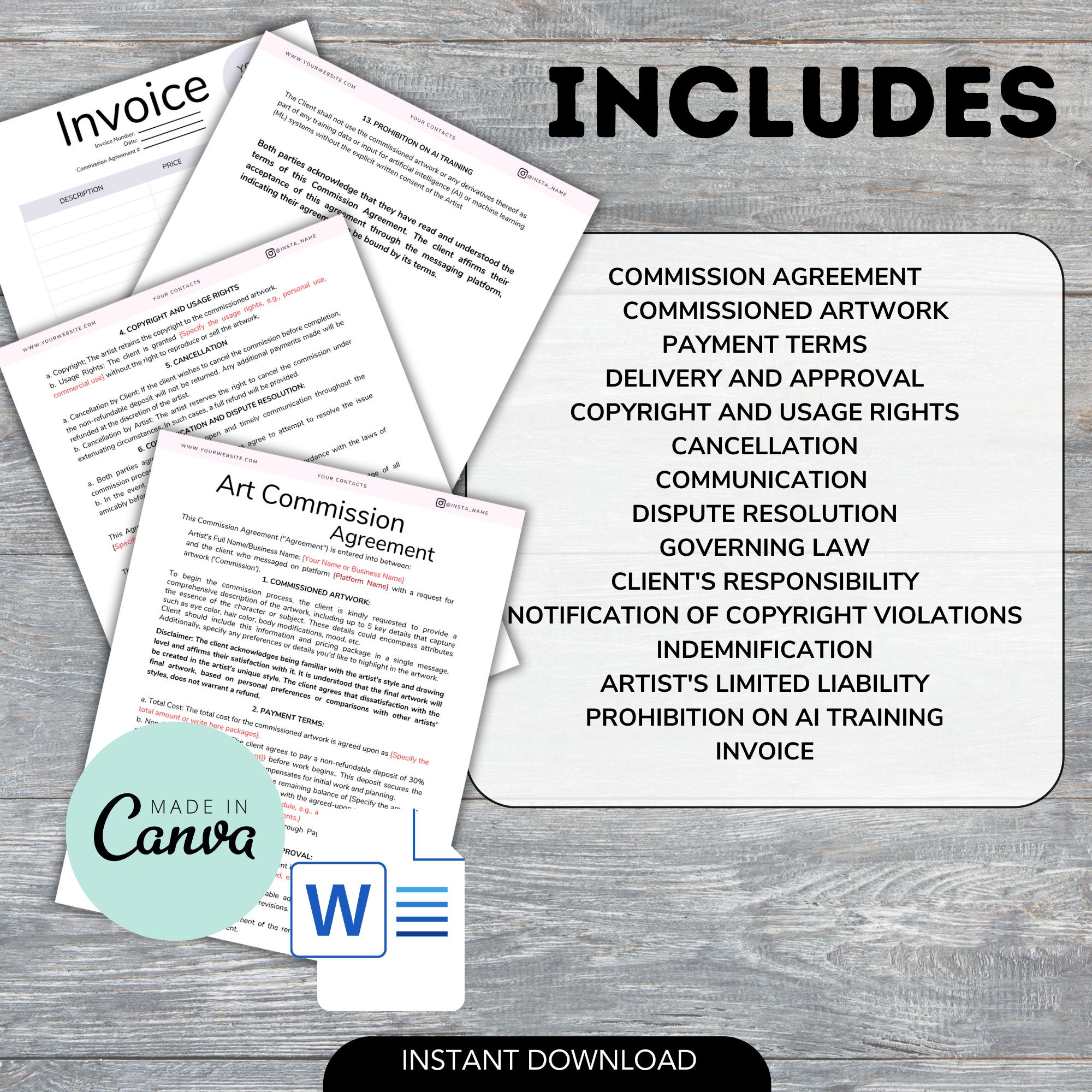 Digital Artist Commission Form Art Commission Agreement - Etsy