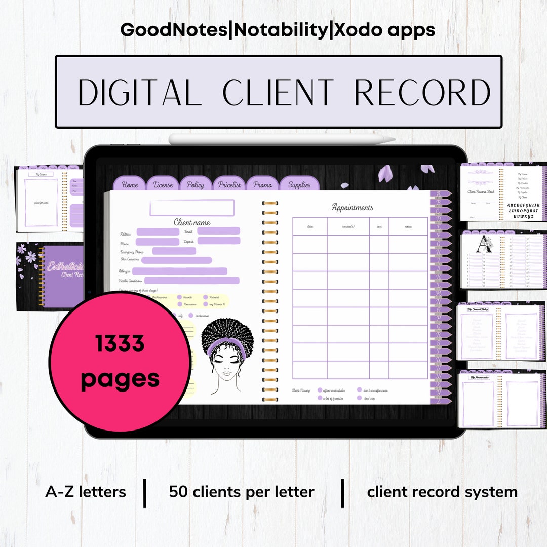 Esthetician Client Record Book Digital Esthetician Planner Goodnotes ...