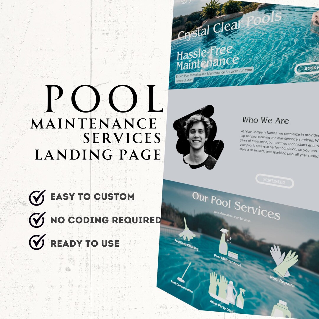 Pool Cleaning Service Website Template: Canva Landing Page (digital ...