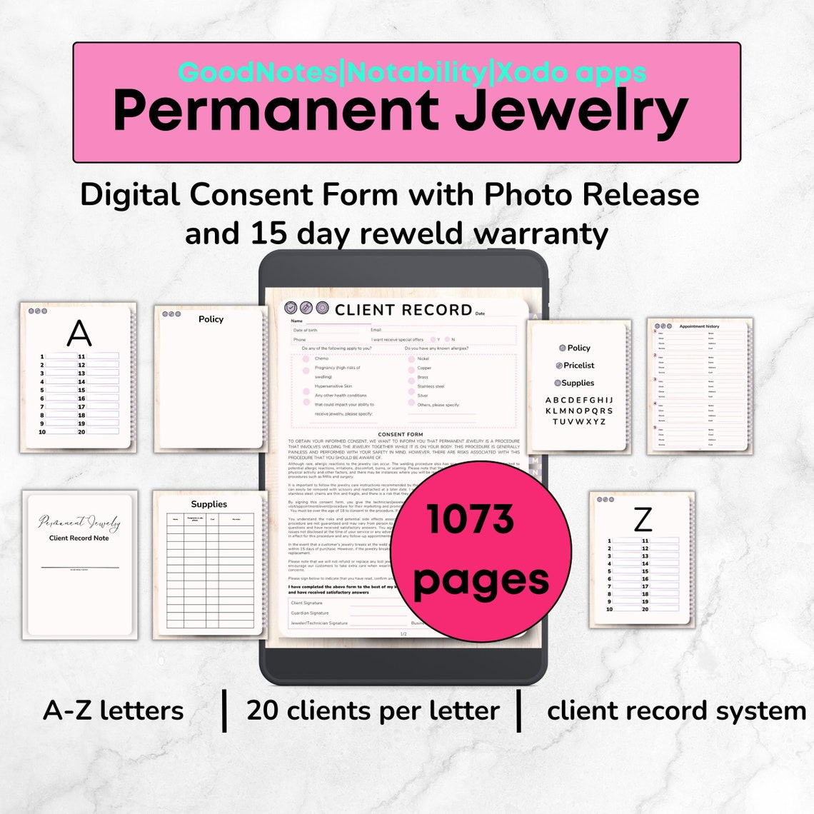 Permanent Jewelry Consent Form Permanent Jewelry Digital Client Record ...