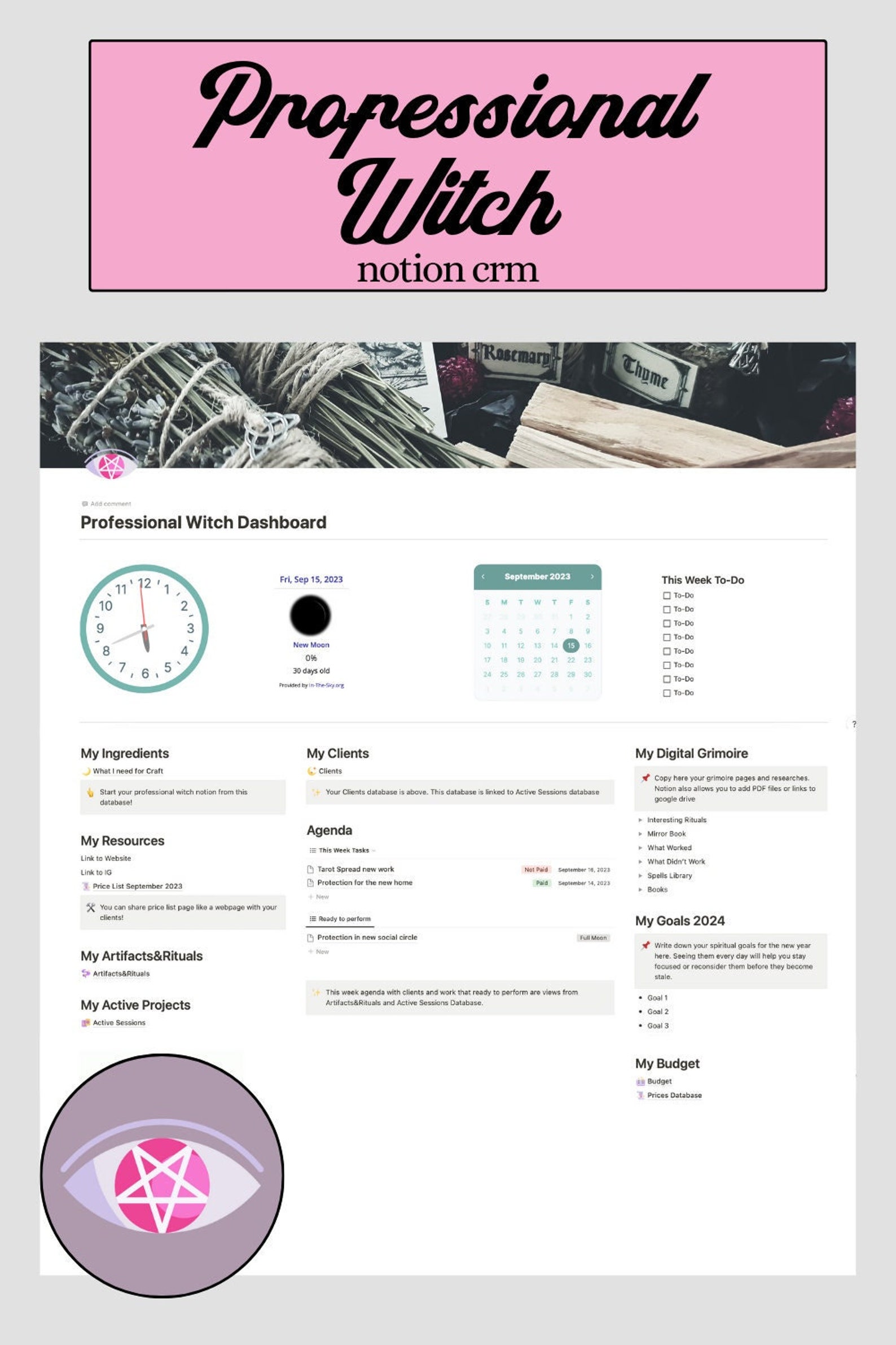 Practicing Witch Notion Template Professional Witch CRM Witch Ingredient Tracker Spreadsheet ...