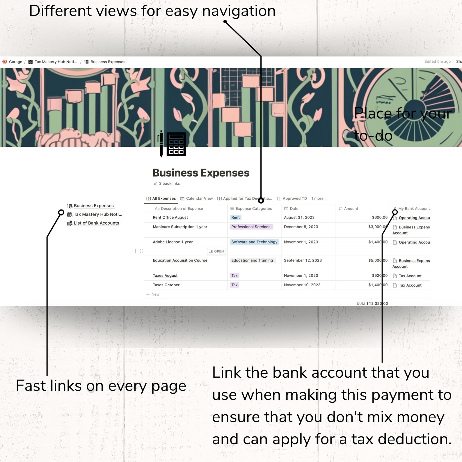 Tax Deduction Tracker Tax Return Binder Tax Return Notion Template Tax ...