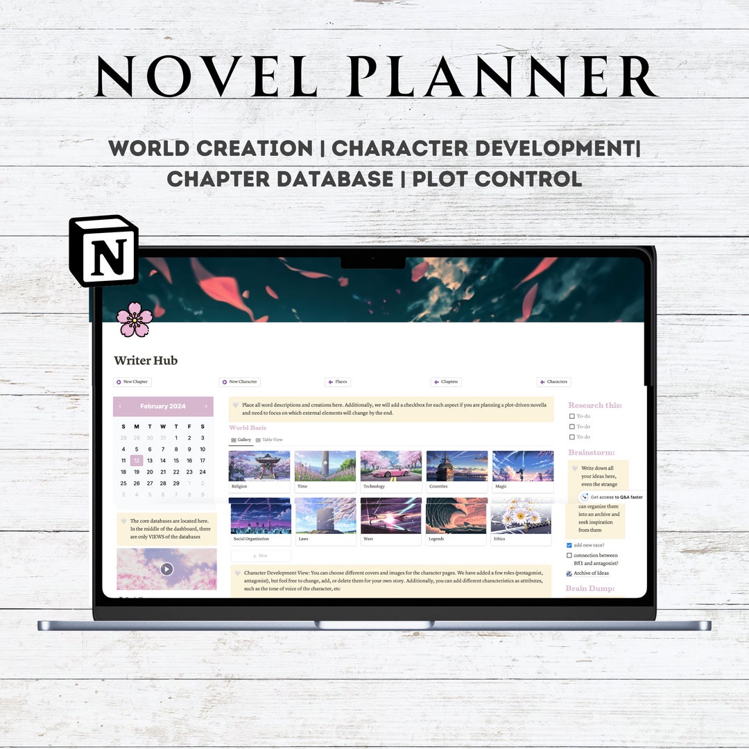 Novel Planner Writer's Notion Template Novel Planning Idea Organizer ...