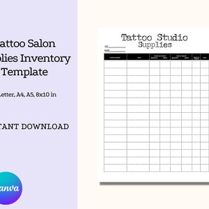 Tattoo Salon Printable Inventory Tracker Tattoo Shop Inventory Sheet ...