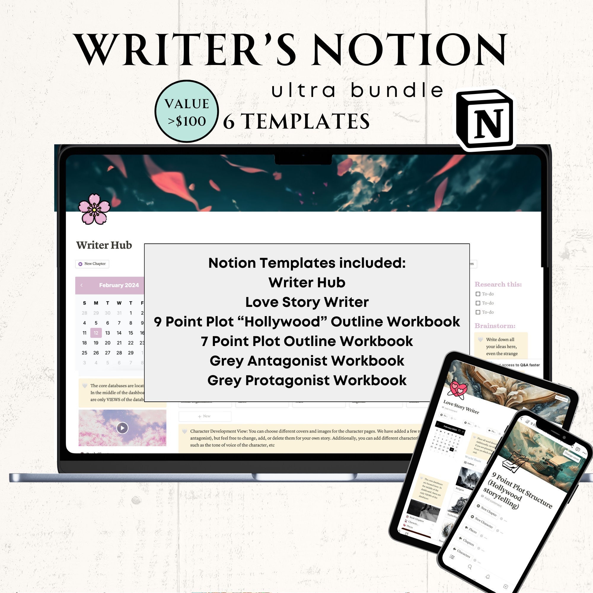 Notion Template Writer Bundle Plot Outline World Creation System for Writer Organizer Novel ...