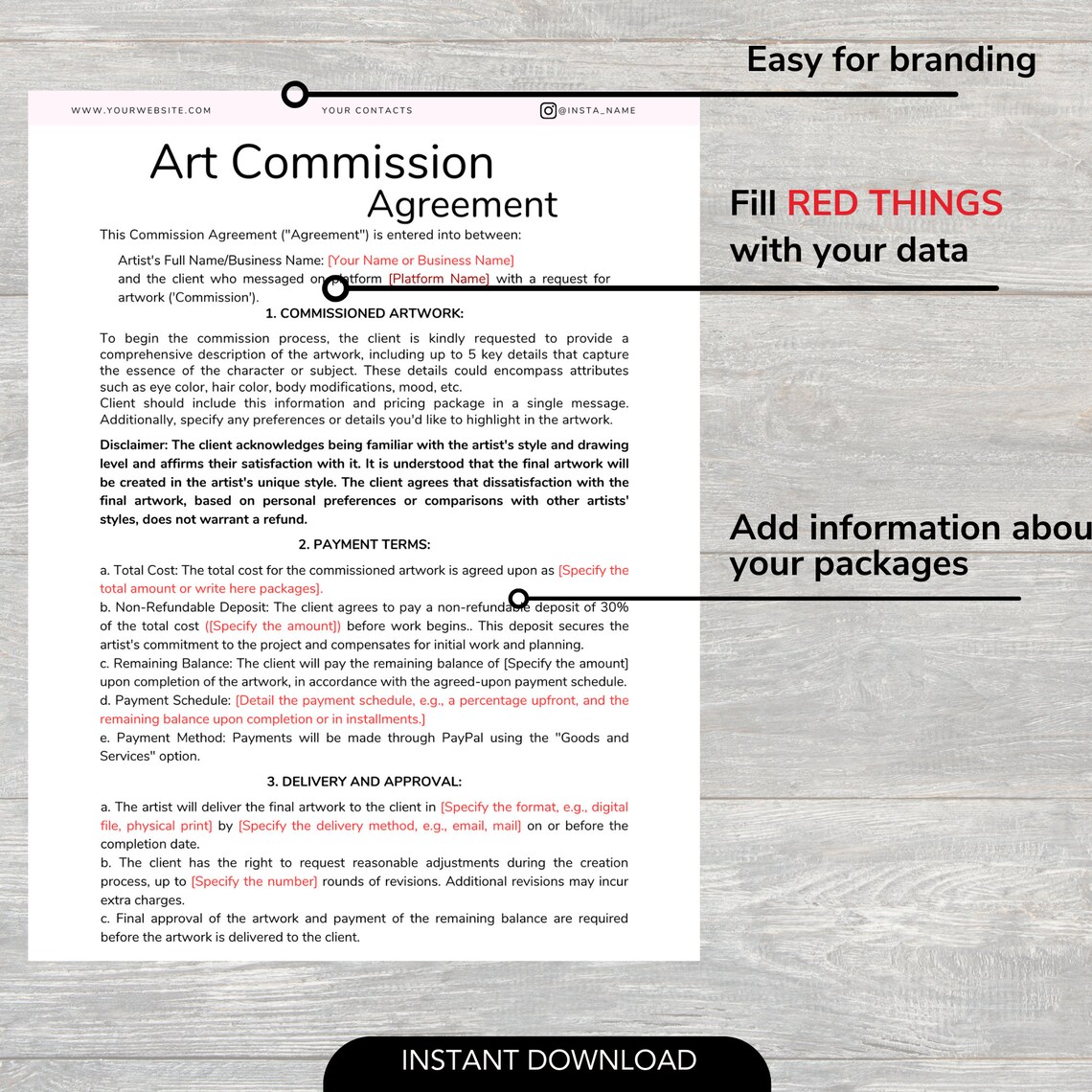 Digital Artist Commission Form Art Commission Agreement Artwork ...