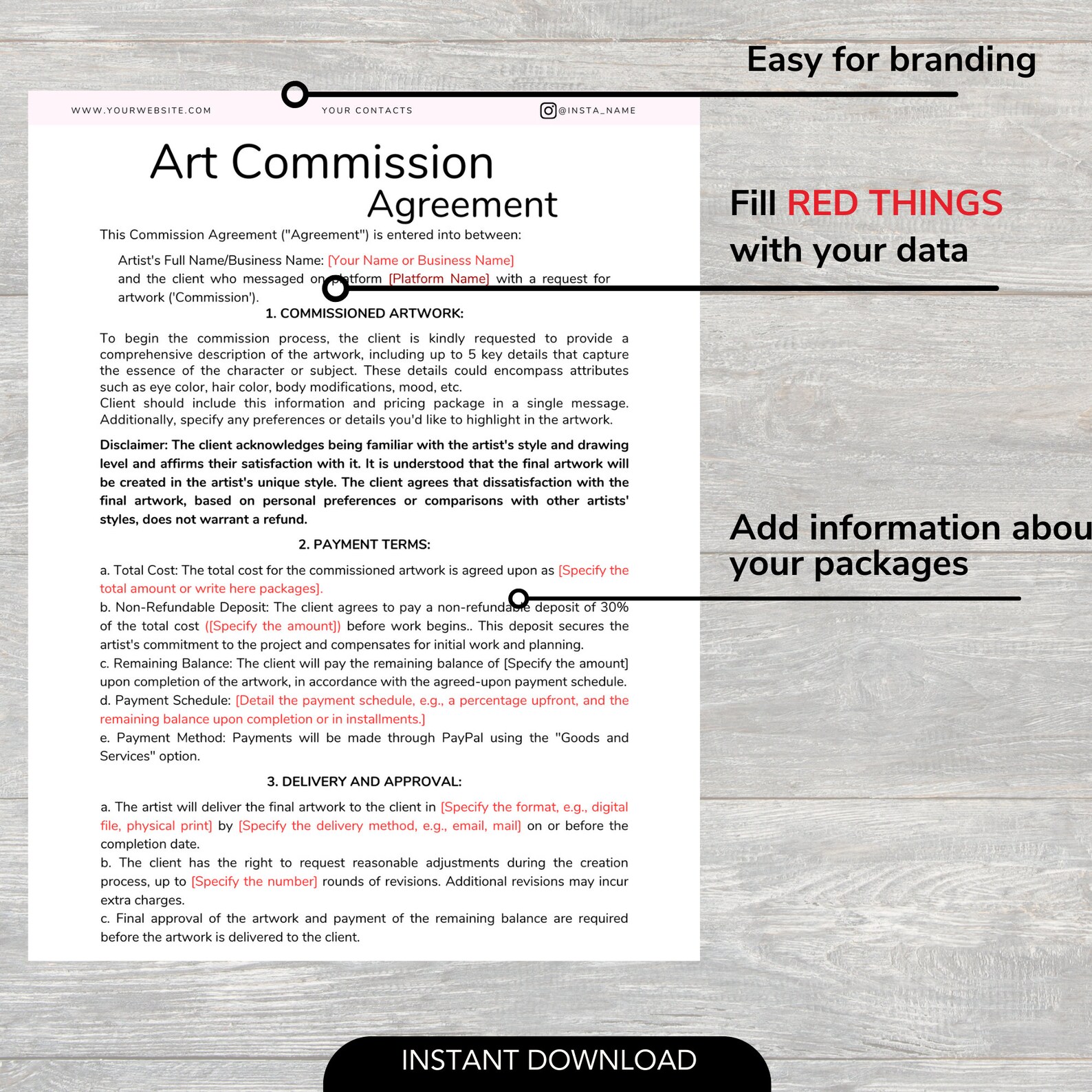 Digital Artist Commission Form Art Commission Agreement Artwork ...