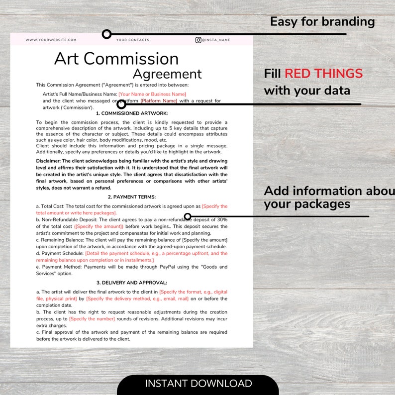 Digital Artist Commission Form Art Commission Agreement Artwork ...