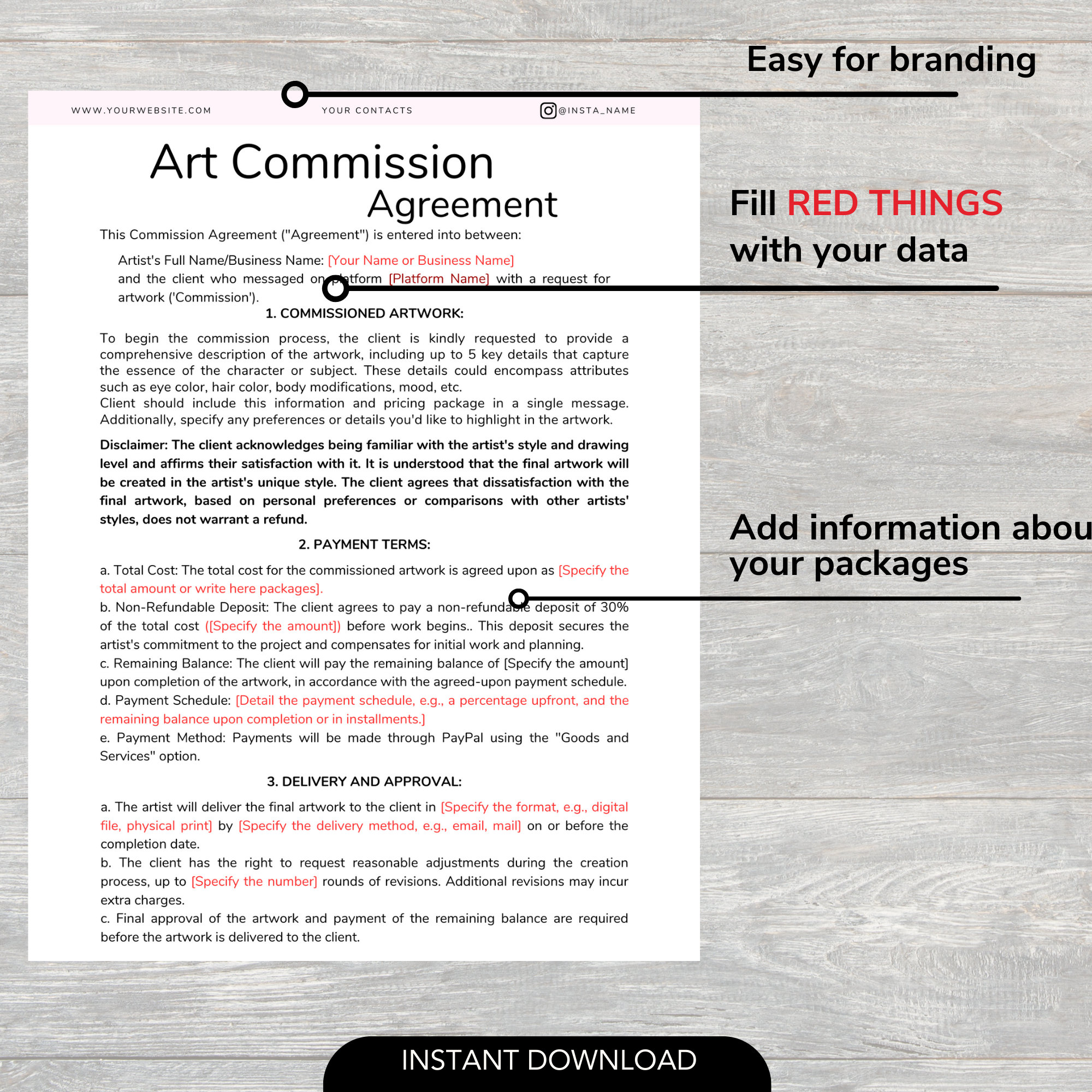 Digital Artist Commission Form Art Commission Agreement Artwork ...