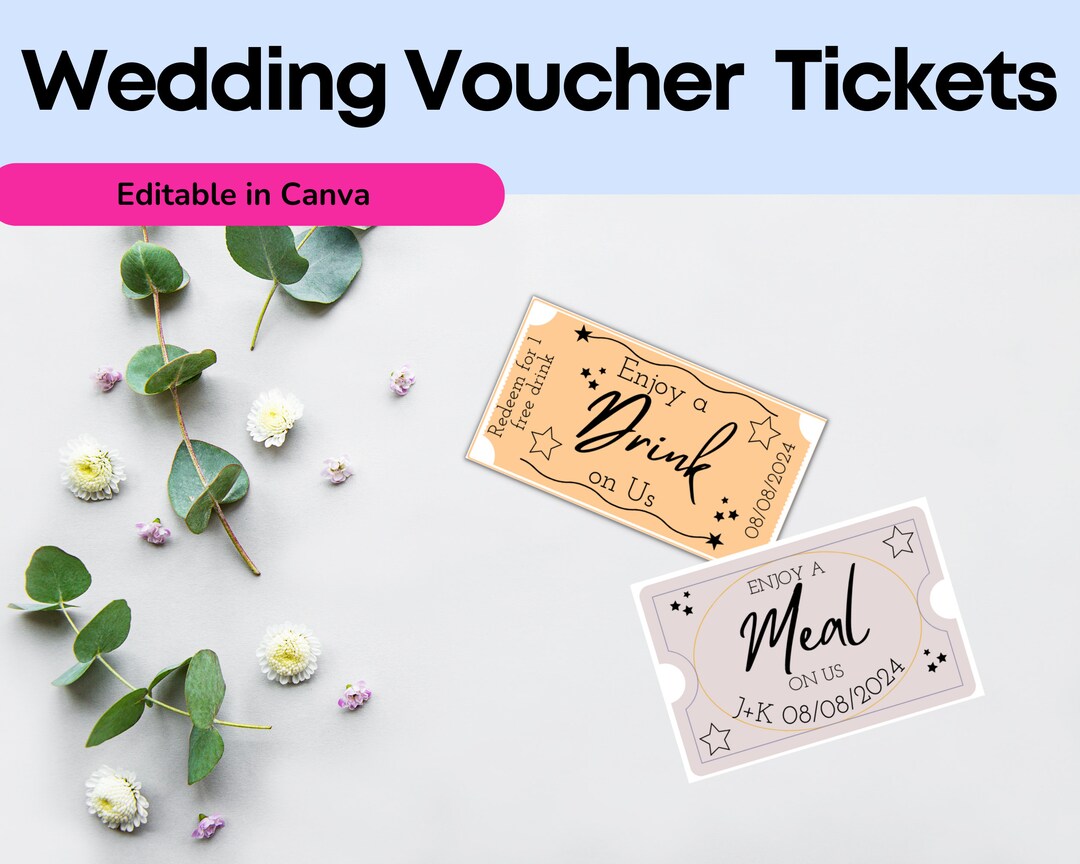 Wedding Drink Voucher Drink Tickets for Wedding Tickets Wedding ...