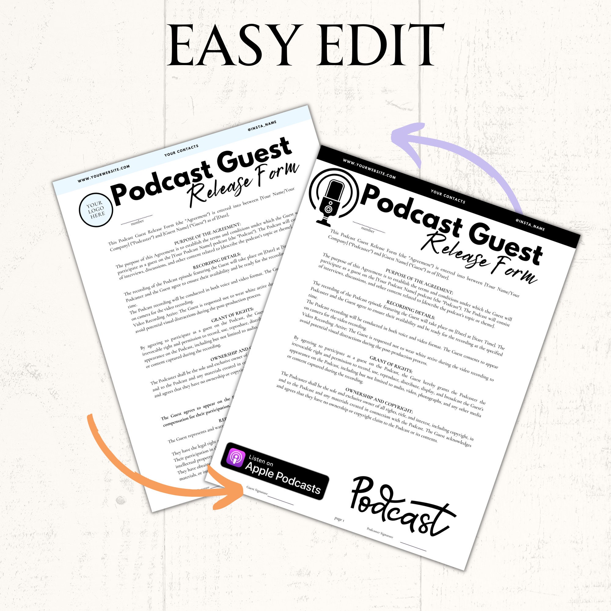 Podcast Starter Kit Podcast Forms Podcast Planner Podcast Guest Release ...