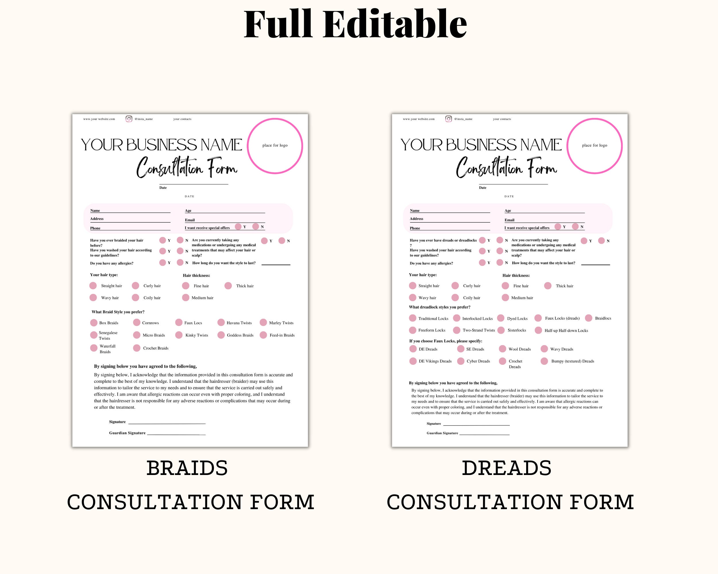 Braids Hair Salon Policies Salon Cancellation Policy Hair Client Intake ...