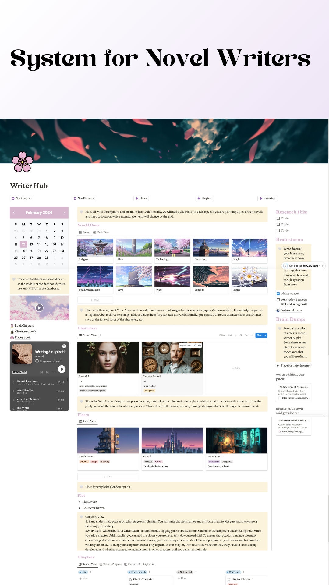 Novel Planner Writer's Notion Template Novel Planning Idea Organizer Writing Hub Fanfic Writing ...