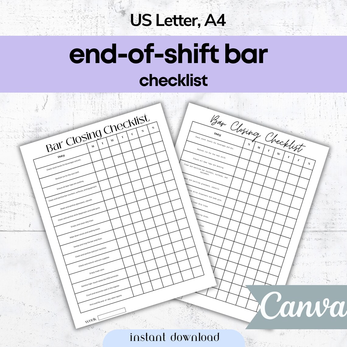 Bar Cleaning Checklist Bar Closing Log Cleaning Chore List Bar Cleaning ...