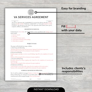 Virtual Assistant Contract Template VA Project Basis Contract Form ...