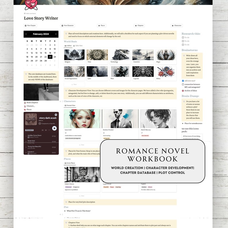 Notion Template Writer Bundle Plot Outline World Creation System for Writer Organizer Novel ...