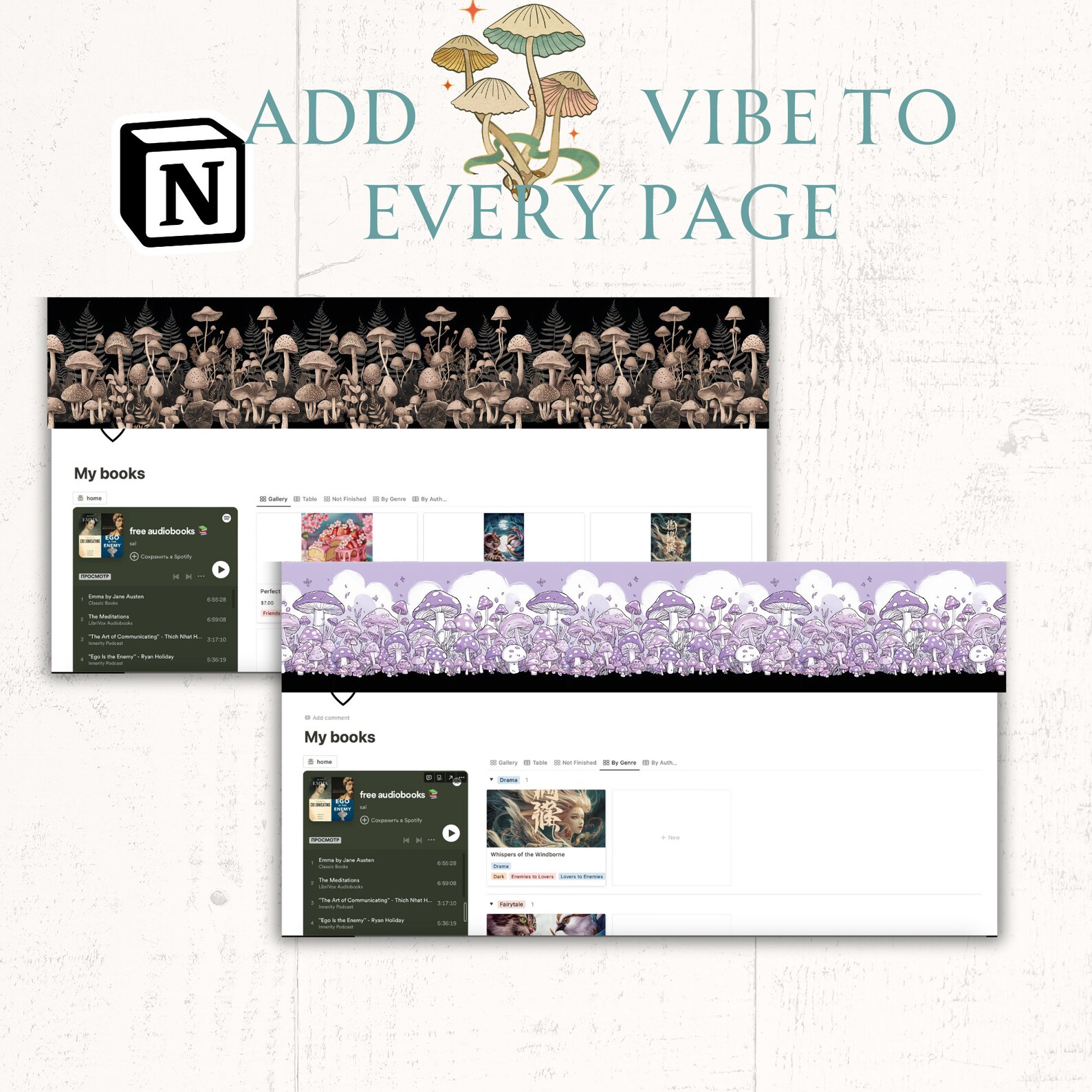 Mushroomcore Notion Covers | Aesthetic Digital Planner (36 Seamless 16: ...