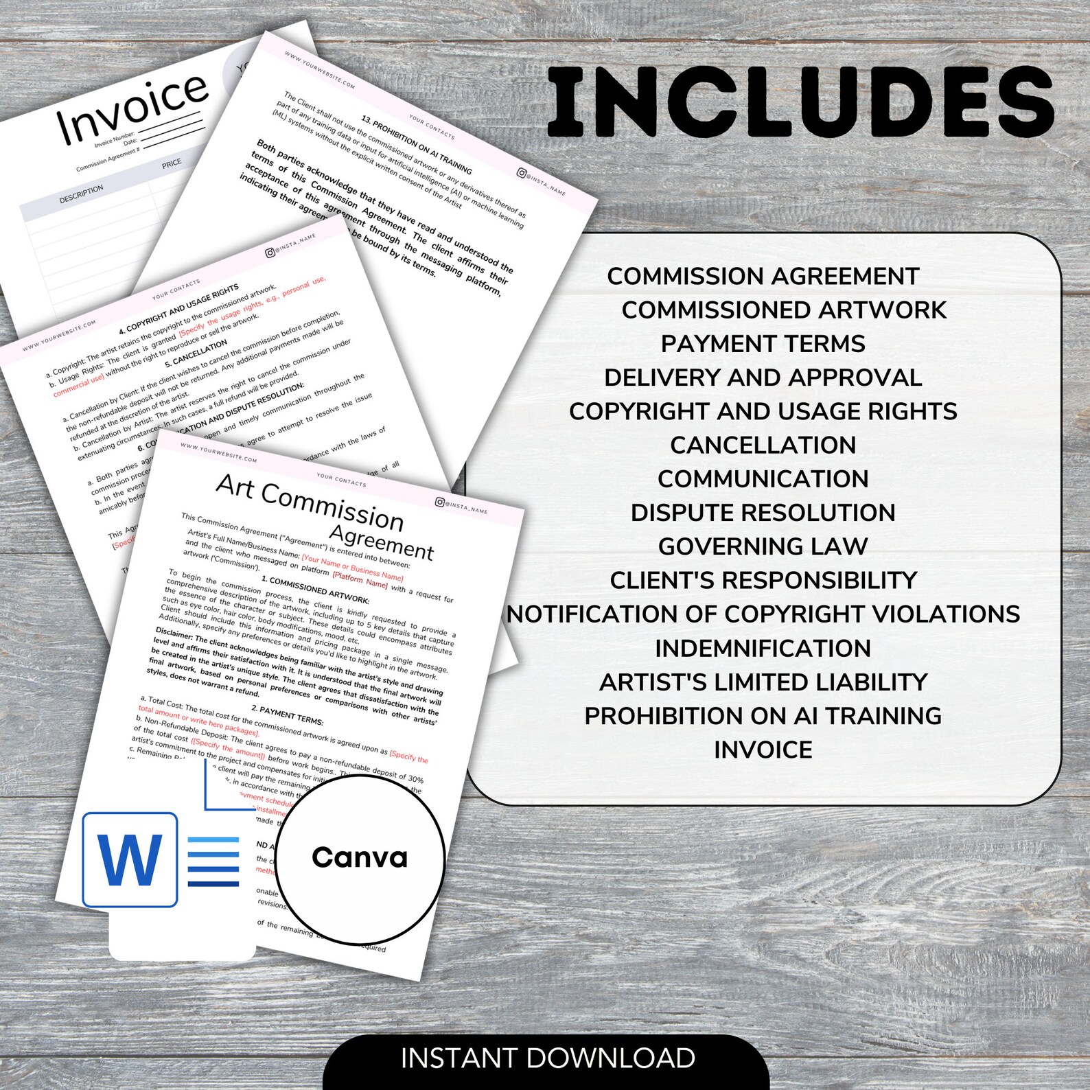 Digital Artist Commission Form Art Commission Agreement Artwork ...