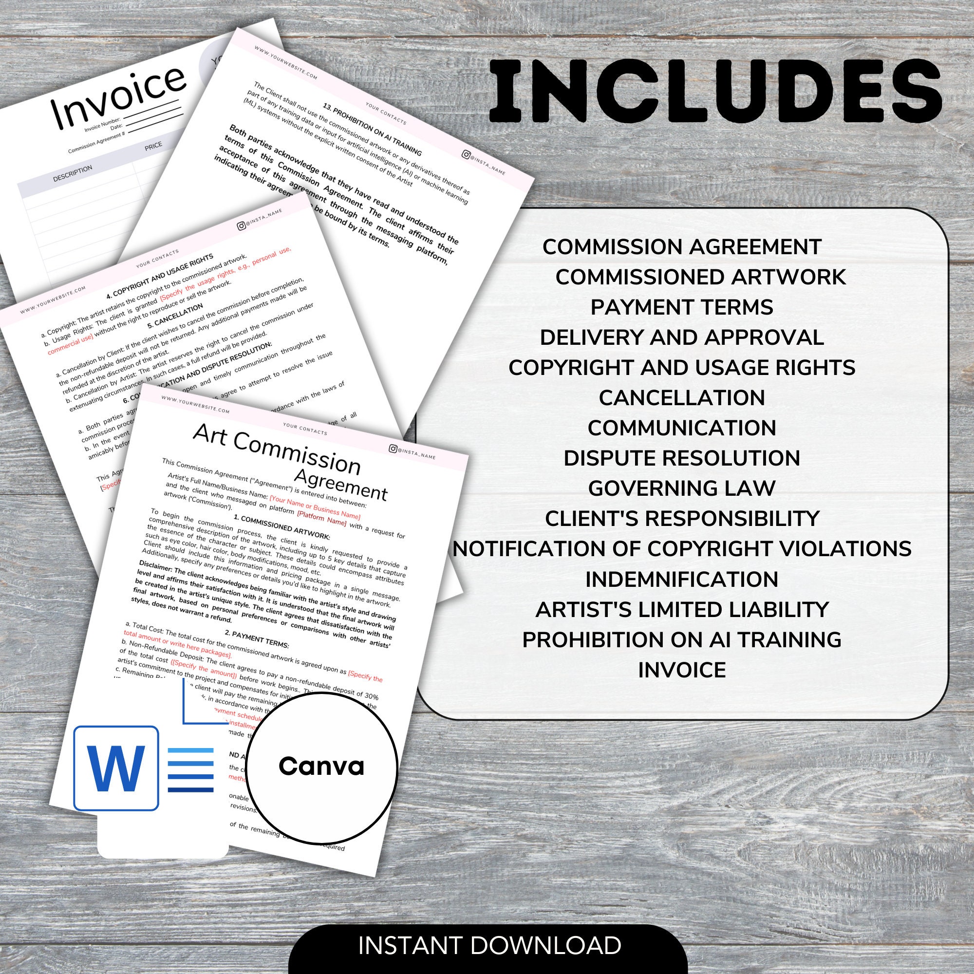 Digital Artist Commission Form Art Commission Agreement Artwork ...