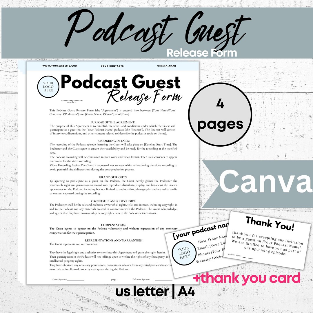 Podcast Agreement Podcast Guest Release Form Podcast Branding Template ...