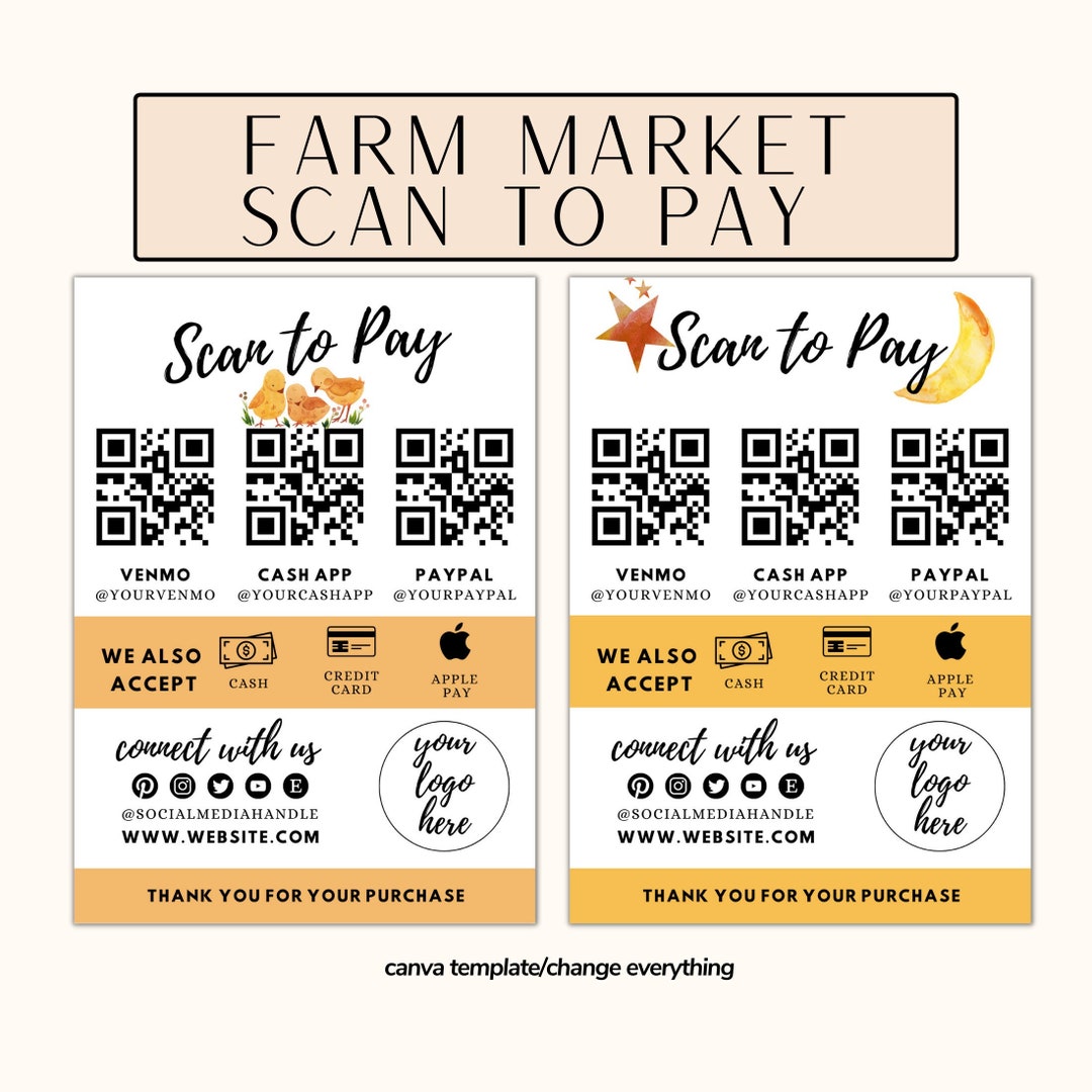 Farmers Market Scan to Pay Sign Summer Market Setup Sign Printable ...