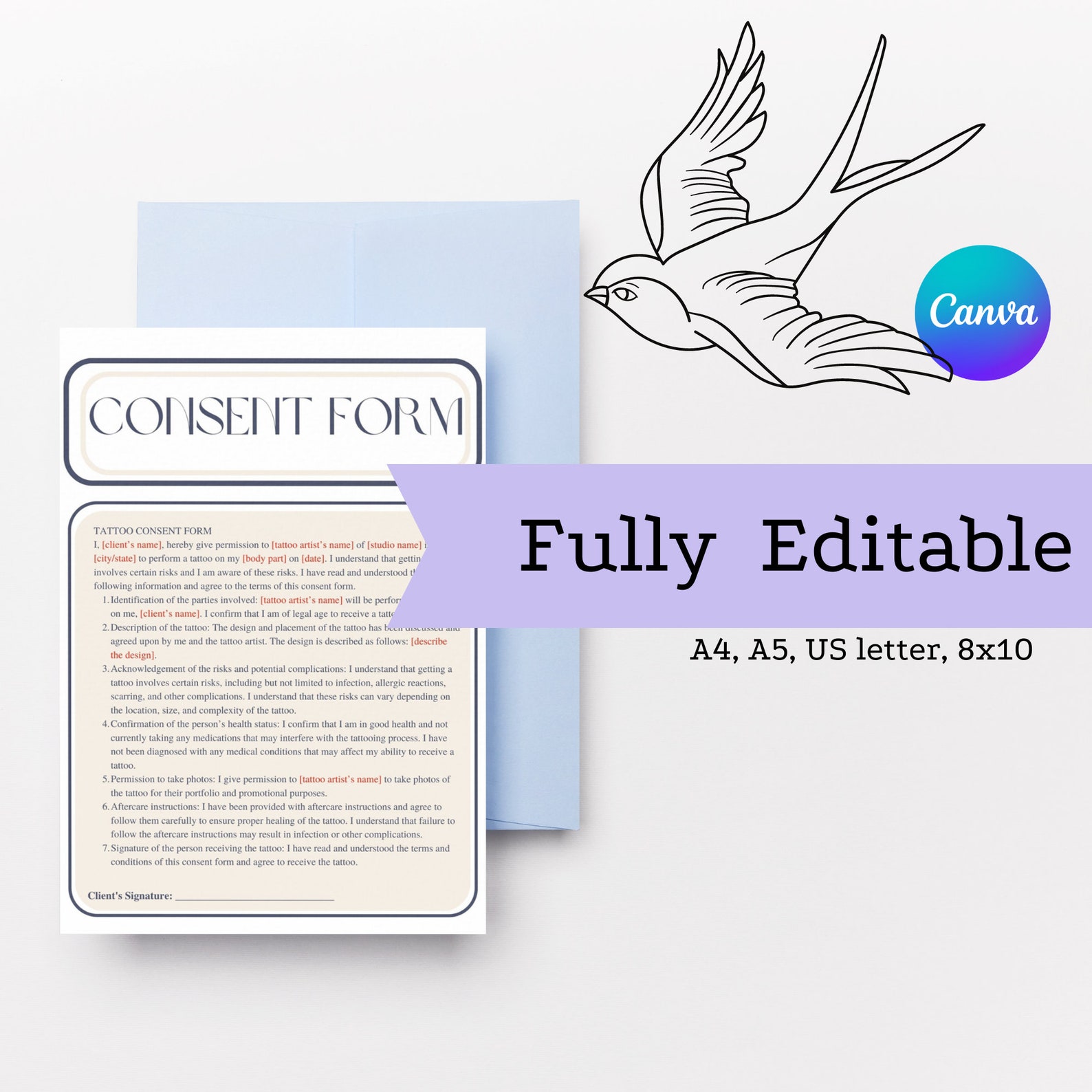 Editable and Printable Tattoo Client Intake Form Tattoo Business Tattoo ...