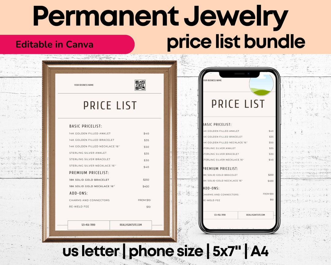 Permanent Jewelry Price List Sign Permanent Jewelry Editable Template ...