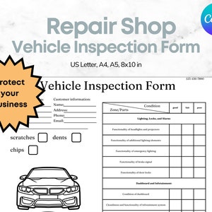Car Repair Shop Documents Bundle Car Repair Forms Vehicle Inspection ...