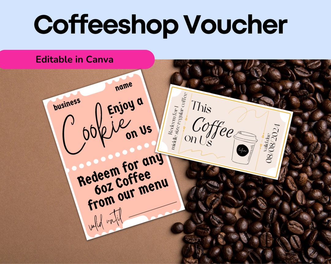 Coffee Voucher Drink Tickets Coffeeshop Promotion Printable Drink on Us ...