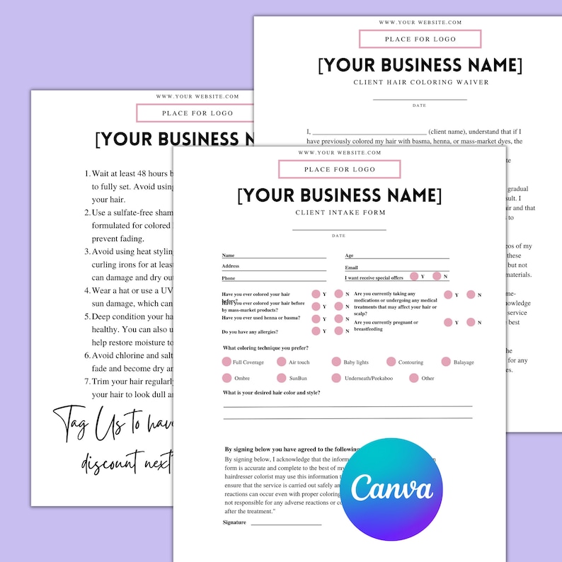 Hair Color Service Waiver Hairstylist Consultation Form Color ...