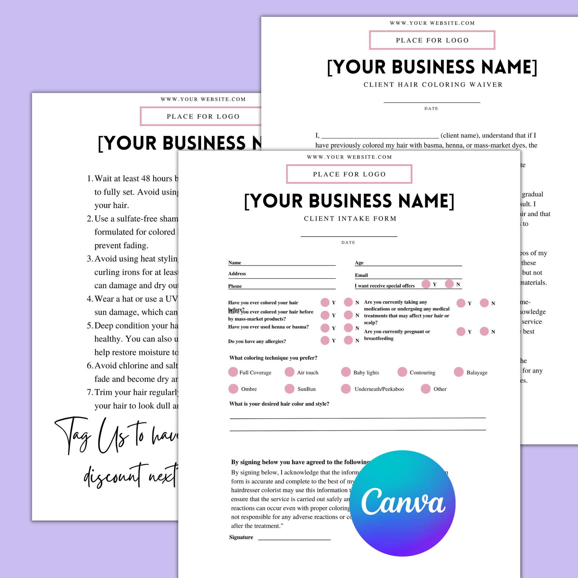 Hair Color Service Waiver Hairstylist Consultation Form Color ...