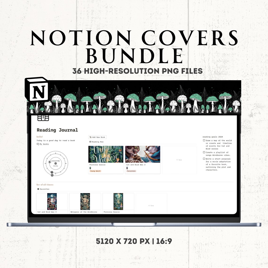 Mushroomcore Notion Covers | Aesthetic Digital Planner (36 Seamless 16: ...