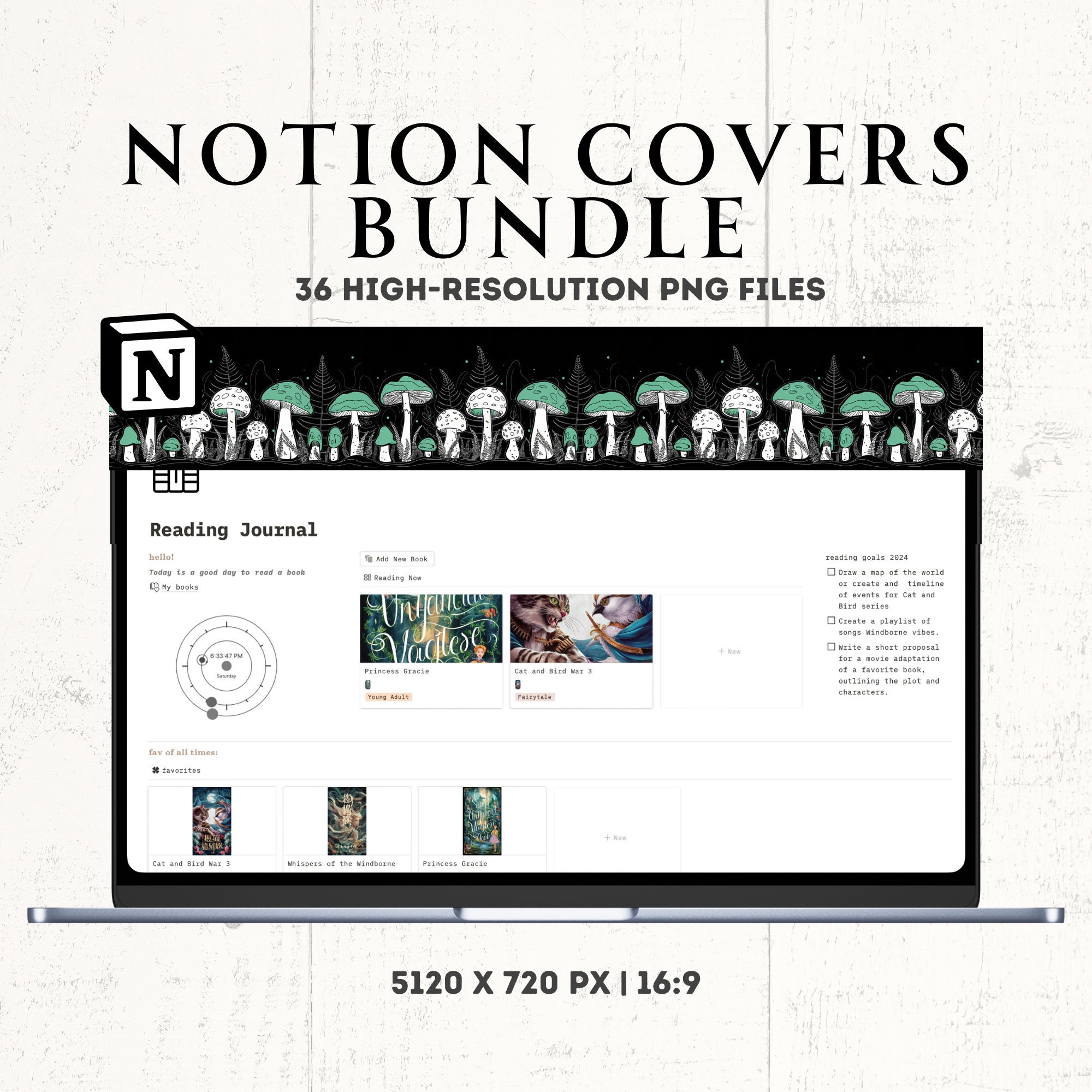 Mushroomcore Notion Covers | Aesthetic Digital Planner (36 Seamless 16: ...