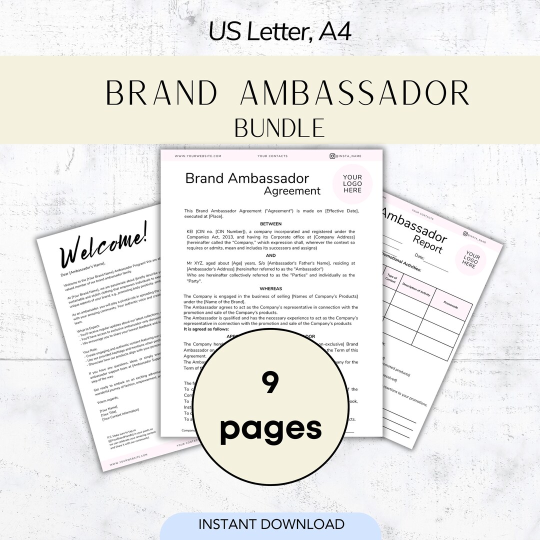Brand Ambassador Contract Editable Template Brand Content Creator ...