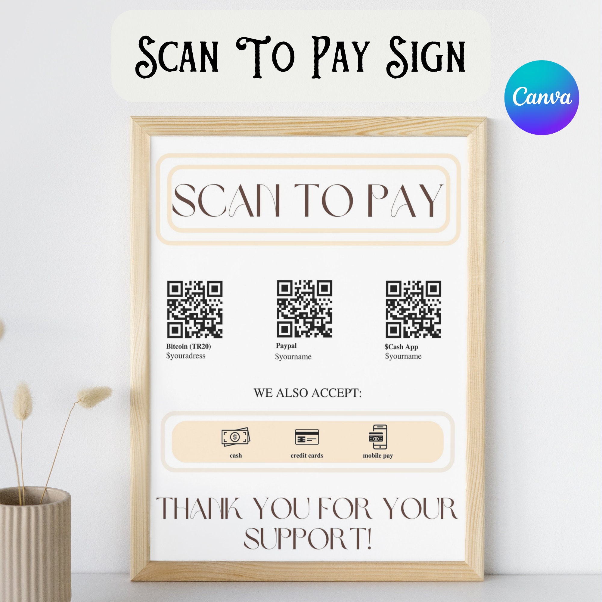 Retro Payment Sign Scan to Pay Template Sign Girlboss Printable ...