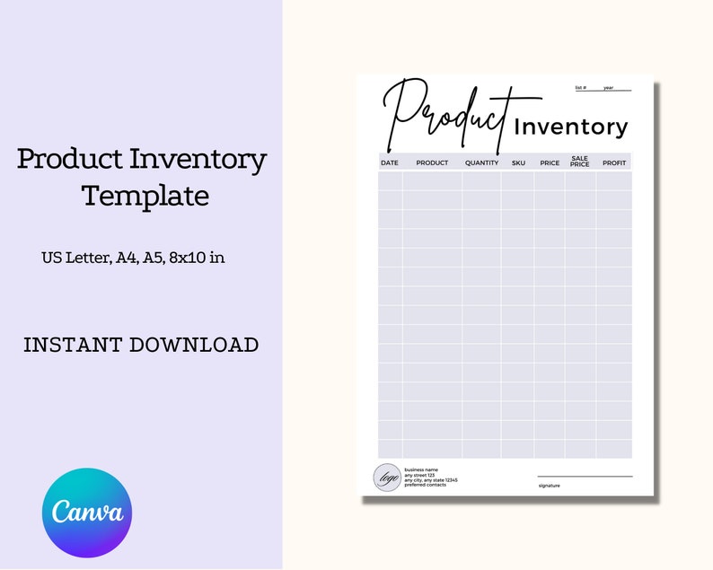 Printable Inventory Tracker, Inventory Sheet, Craft Business Supplies ...