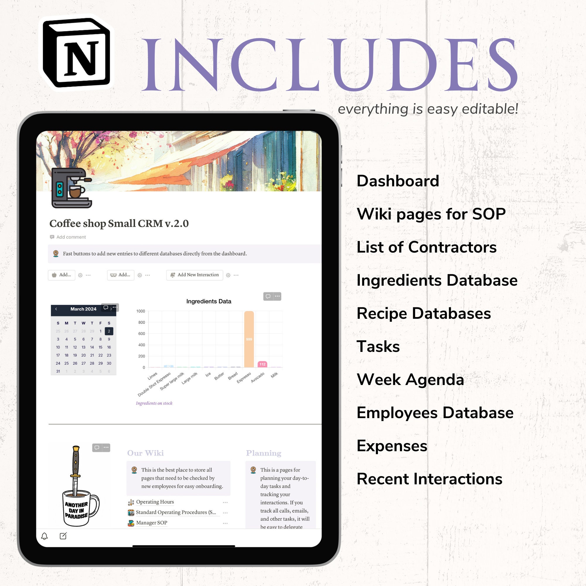 Notion Template Coffeeshop Business Inventory Notion Dashboard Coffee ...