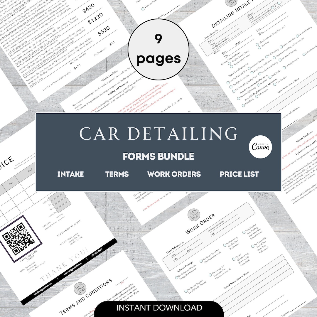 Car Detailing Premium Forms Vehicle Detailing Pricing Form Auto ...