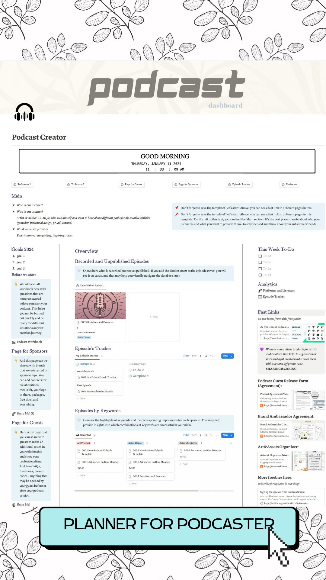 Podcast Planner Podcast Content Planner Spreadsheet in Notion Template ...