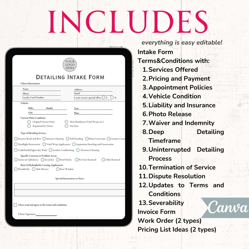 Car Detailing Premium Forms Vehicle Detailing Pricing Form Auto ...