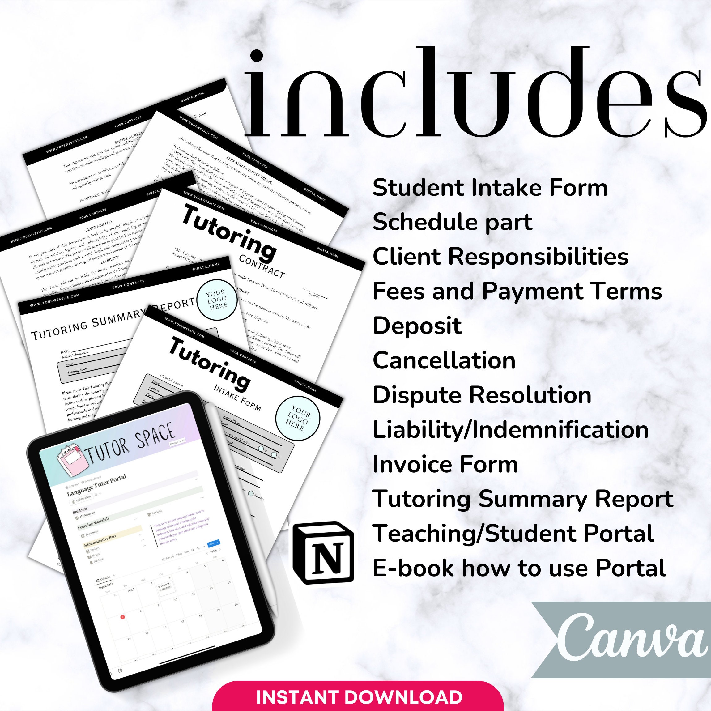 Private Tutor Contract 2024 Student Intake Form Tutoring Agreement ...