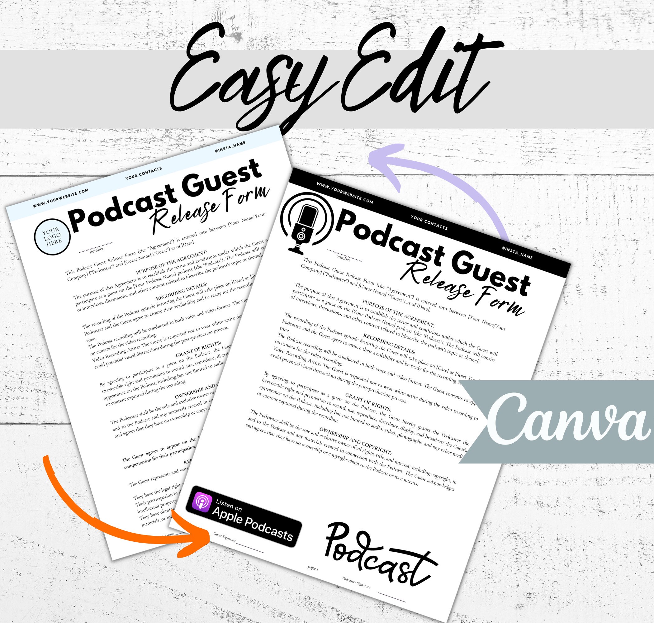 Podcast Agreement Podcast Guest Release Form Podcast Branding Template ...