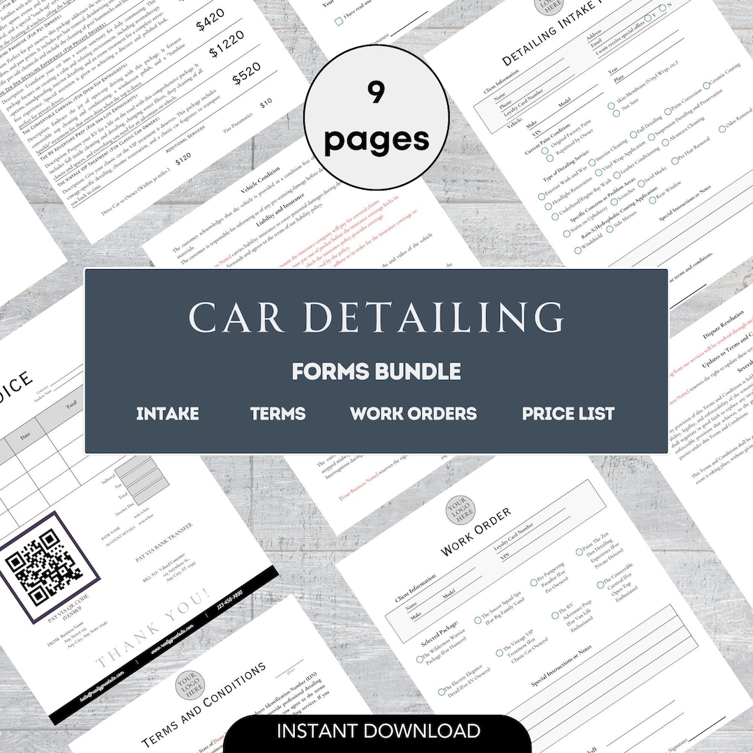 Mobile Detailing Service 9 Pages Auto Detailing Intake Form Vehicle ...