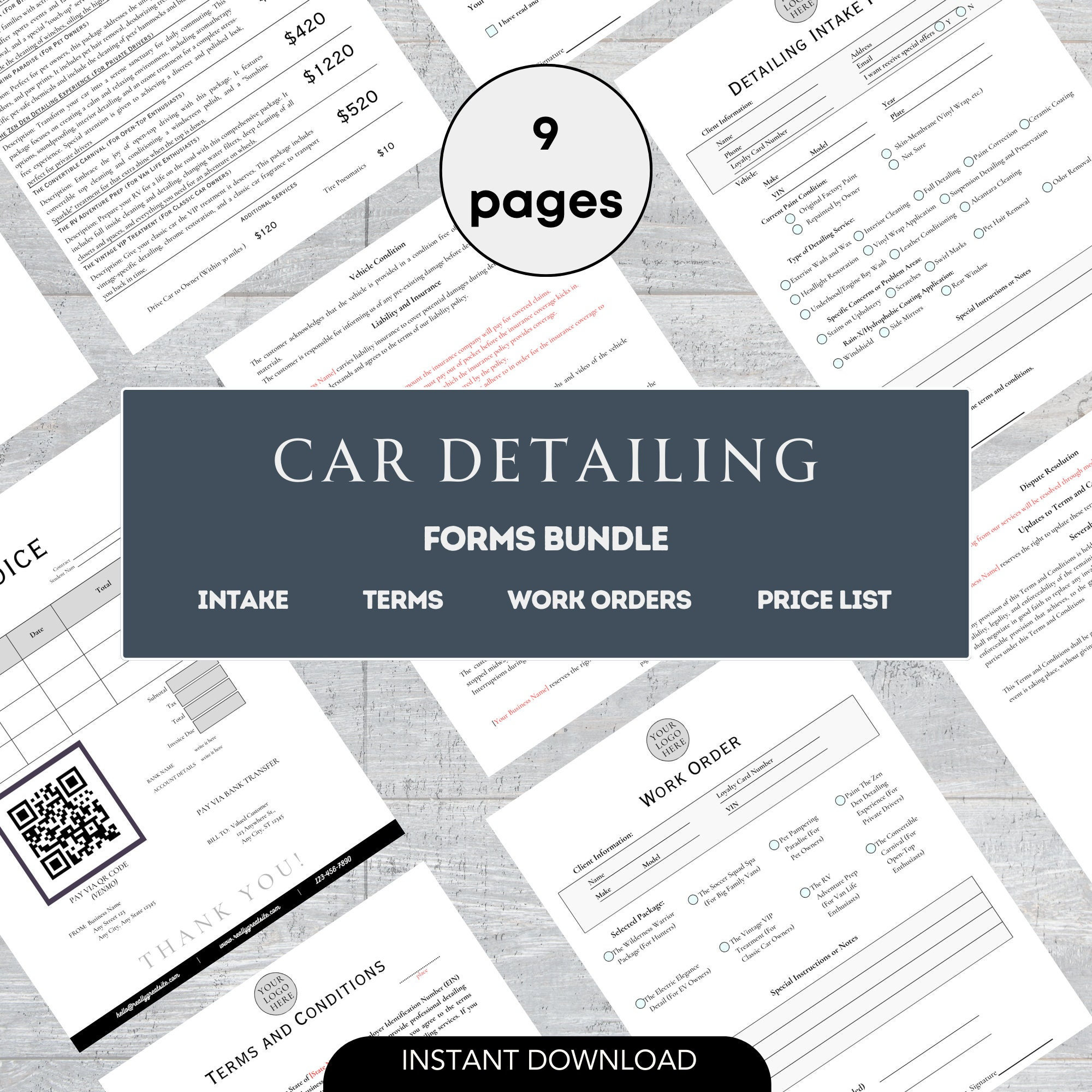 Mobile Detailing Service 9 Pages Auto Detailing Intake Form Vehicle ...