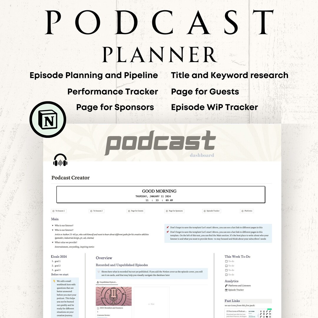 Podcast Planner Podcast Content Planner Spreadsheet in Notion Template ...