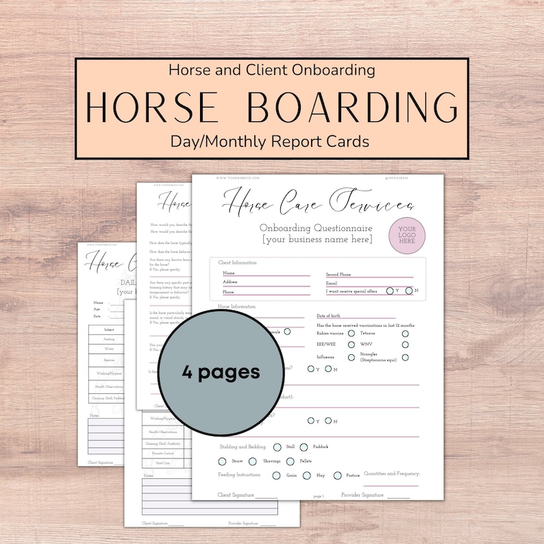 Horse Boarding Report Card Horse Intake Form Horse Boarding Business ...