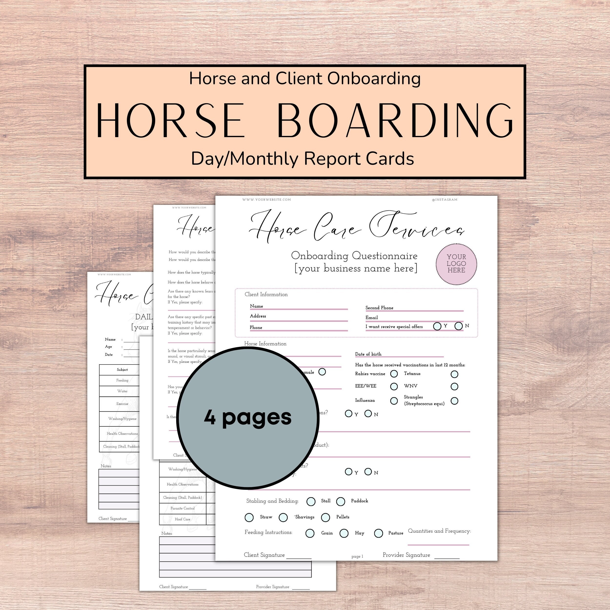Horse Boarding Report Card Horse Intake Form Horse Boarding Business ...