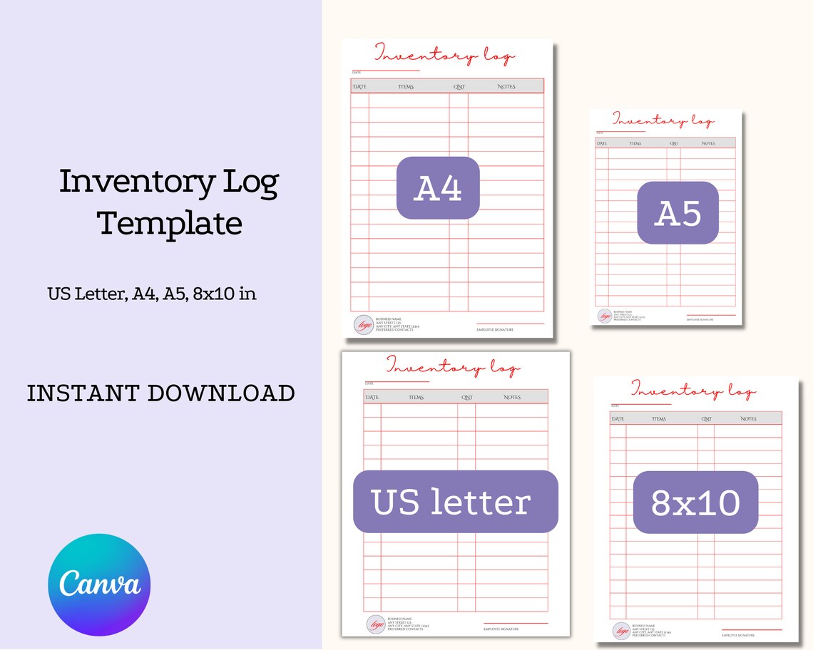 Printable Inventory Tracking Sheet Inventory Log Product Inventory List Inventory Template ...