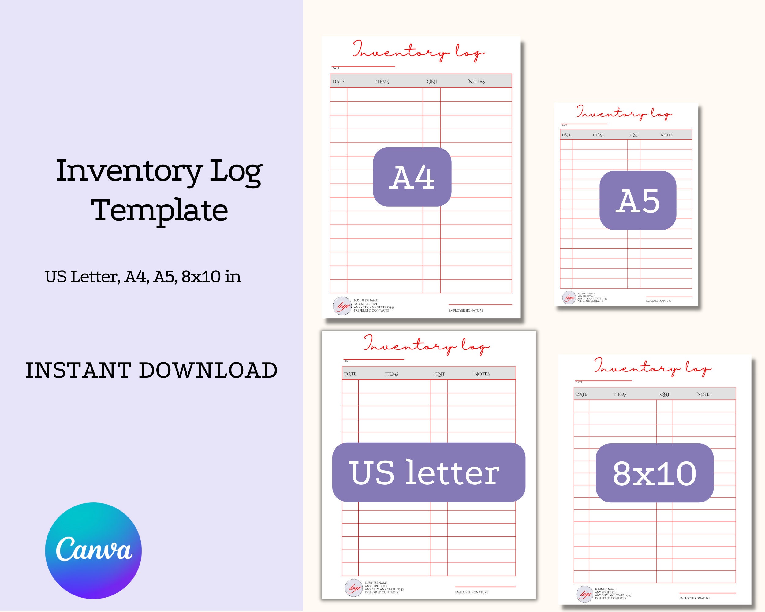 Printable Inventory Tracking Sheet Inventory Log Product Inventory List ...